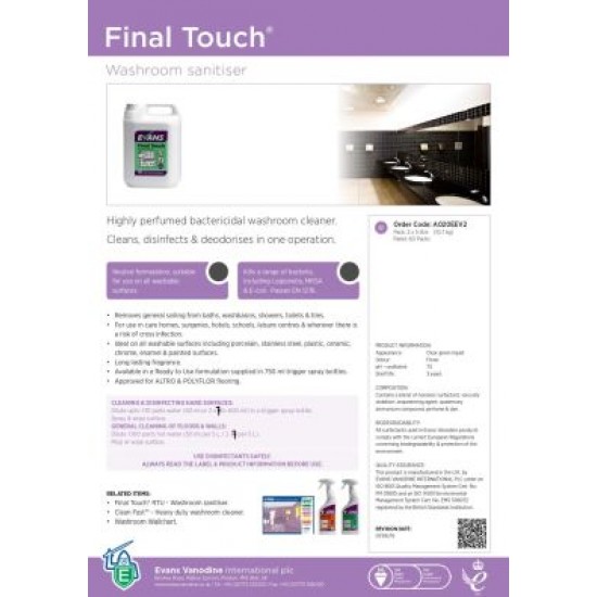 Sink, Tiles & Floor Cleaners : Evans Final Touch 5l - Catering ...