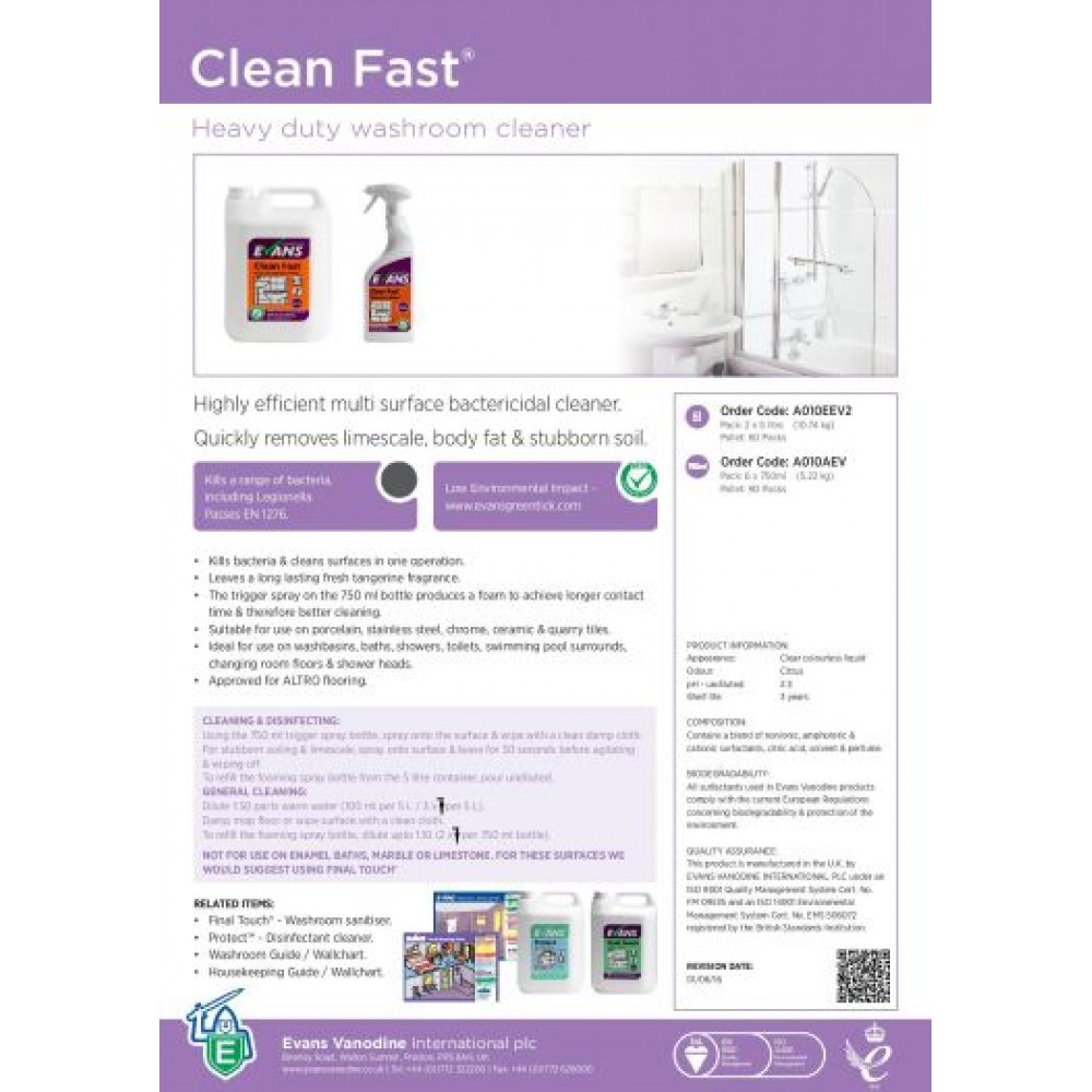Sink, Tiles & Floor Cleaners : Evans Final Touch 5l - Catering ...