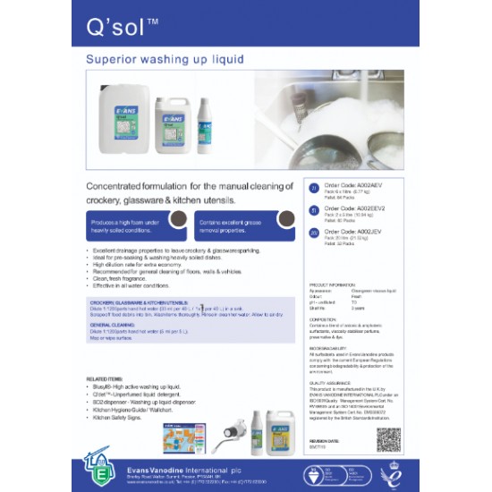 Manual Dishwashing : Evans Q Sol 5l