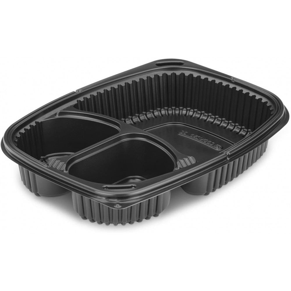 Black Hot Meal Containers : 3 Part Hot Food Container 1250ml ...