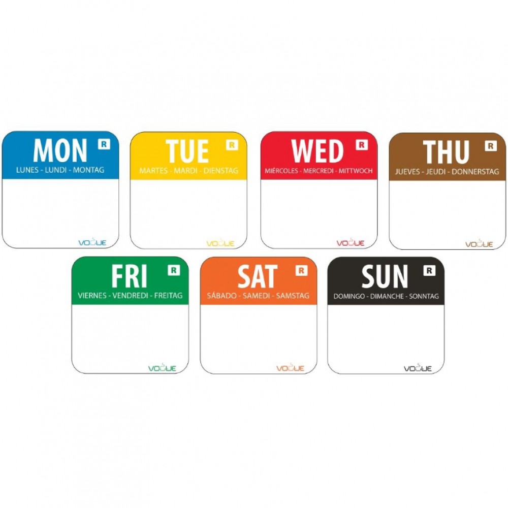 Food Day Labels : Vogue Day Of The Week 1'' Set Colour Coded ...